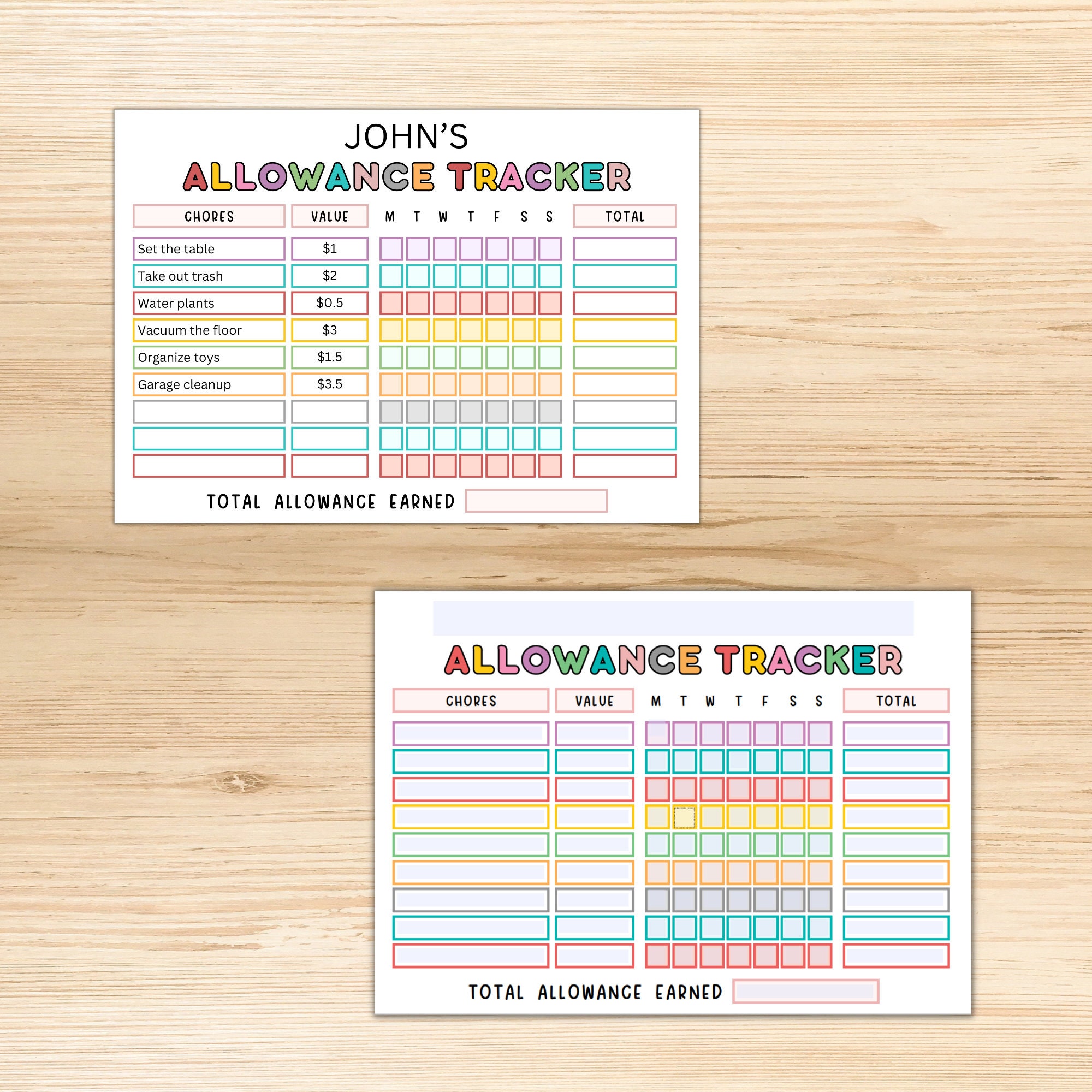 Kids Allowance Tracker Editable | Earn Money Chore Chart for Kids ...