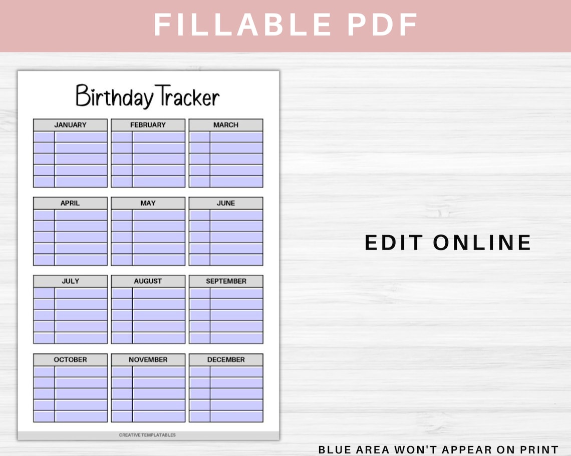 Birthday Tracker Printable Birthday Planner Birthday Organizer Birthday ...
