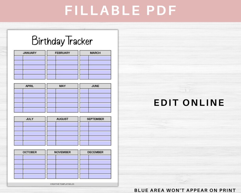 Birthday Tracker Printable Birthday Planner Birthday Organizer Birthday ...