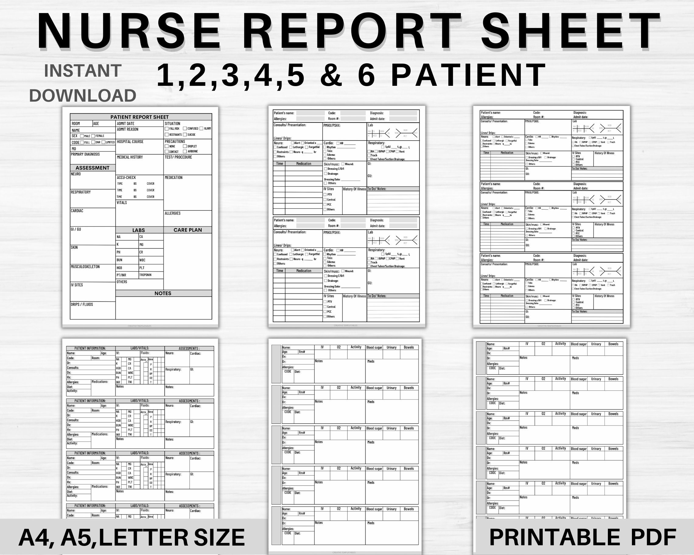 Nursing Report Sheet Printable Nursing Report Sheet Nurse Report Med ...