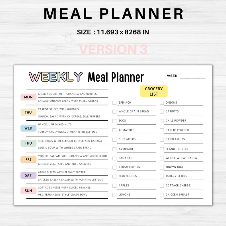 Meal Planner and Grocery List | Editable Meal Planner | 7 Days Menu ...