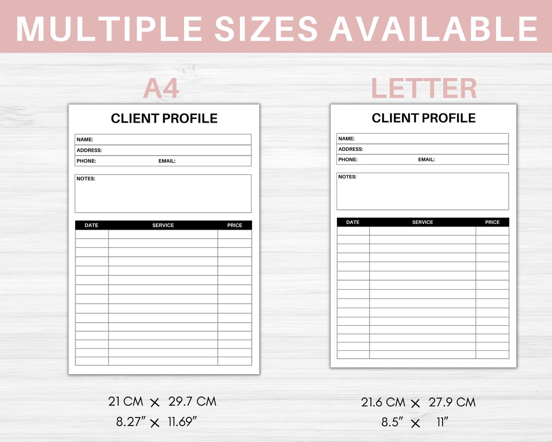 Client Profile Template Editable Customer Profile Tracker Client ...