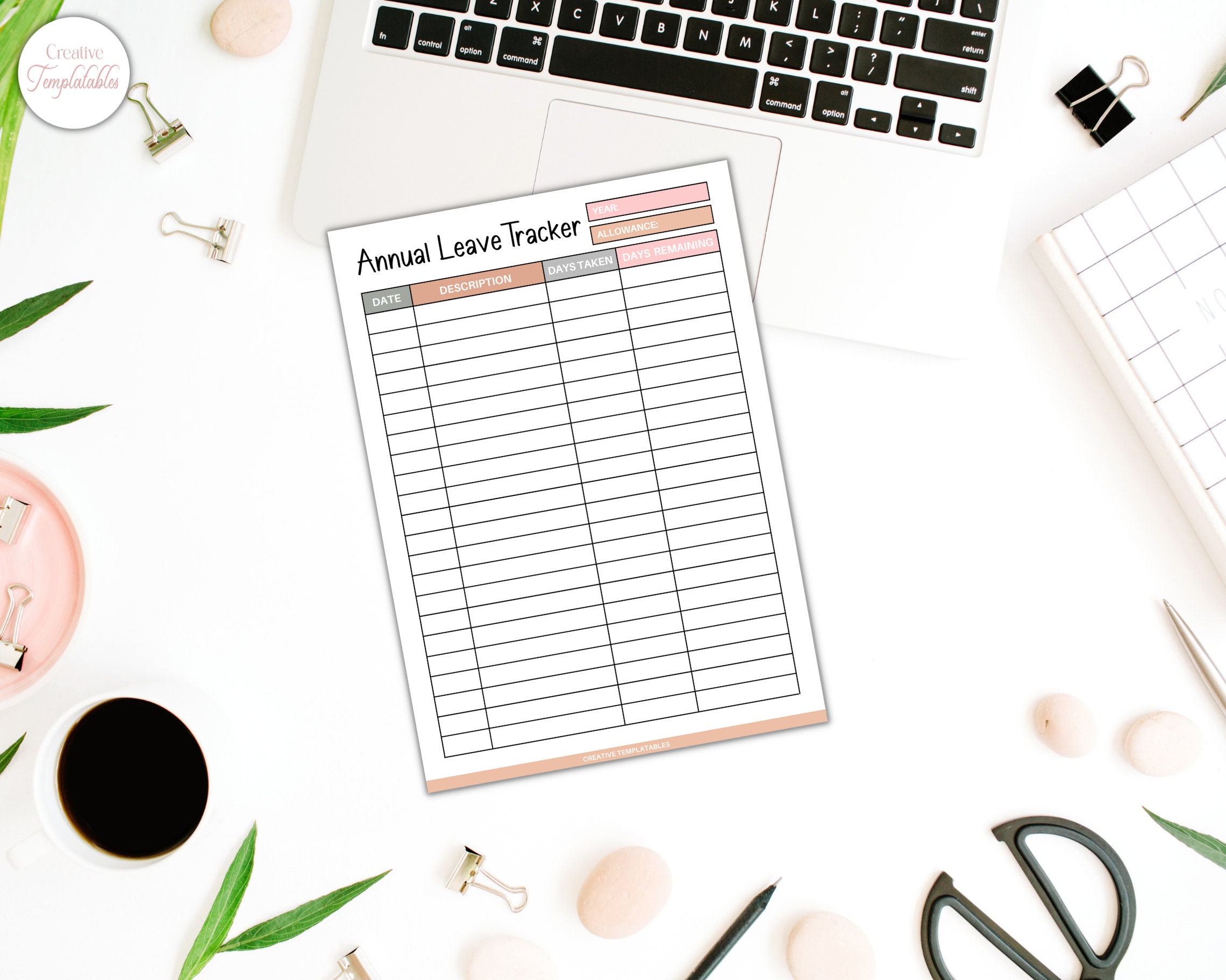 Annual Leave Tracker Printable Holiday Tracker Work Leave Log Annual ...