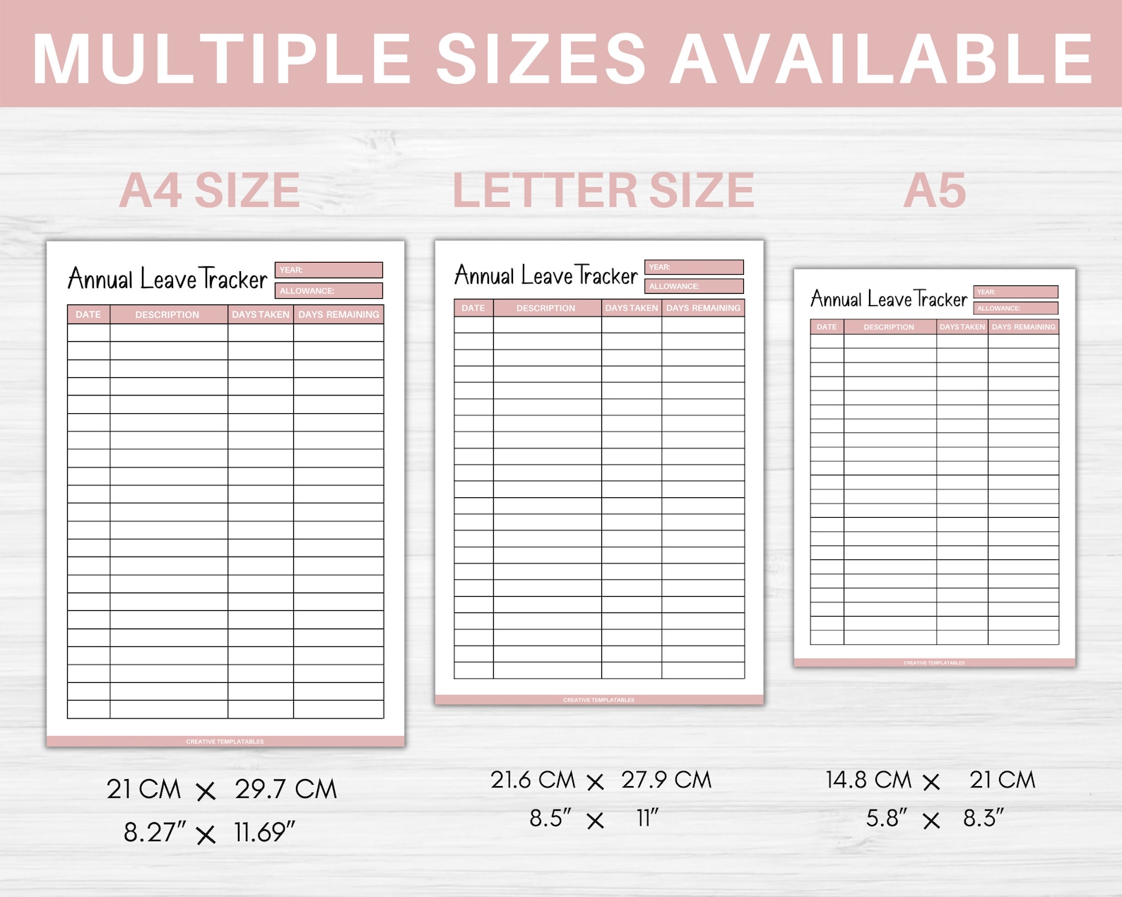 Annual Leave Tracker Printable Holiday Tracker Work Leave Log Annual ...
