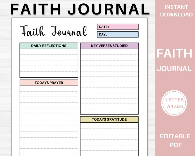 Faith Journal Printable Prayer Journal Bible Journaling Devotional ...