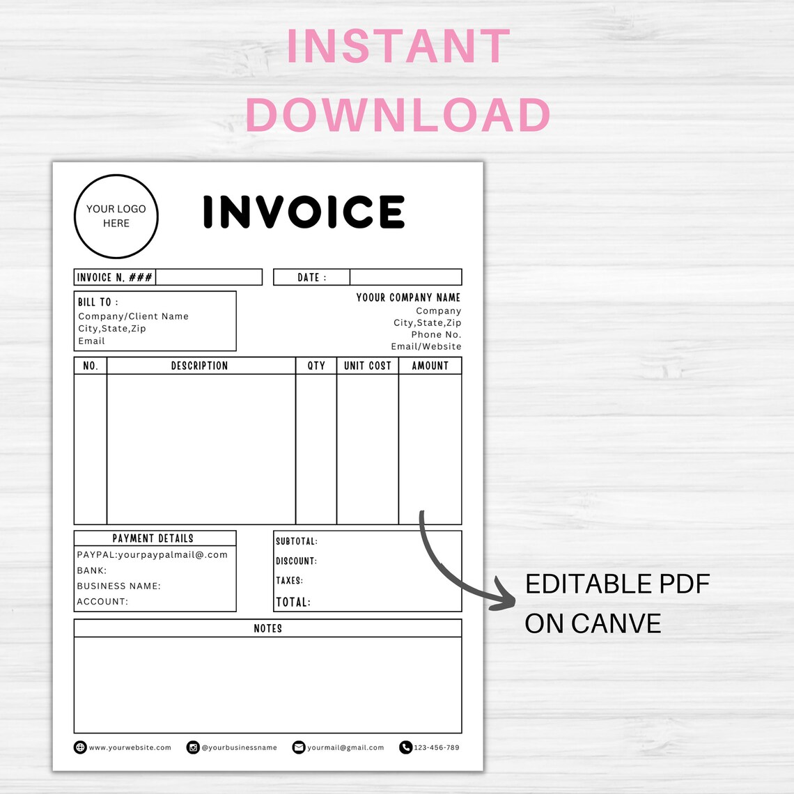Invoice Template Editable Business Invoice Log Billing Template Receipt ...