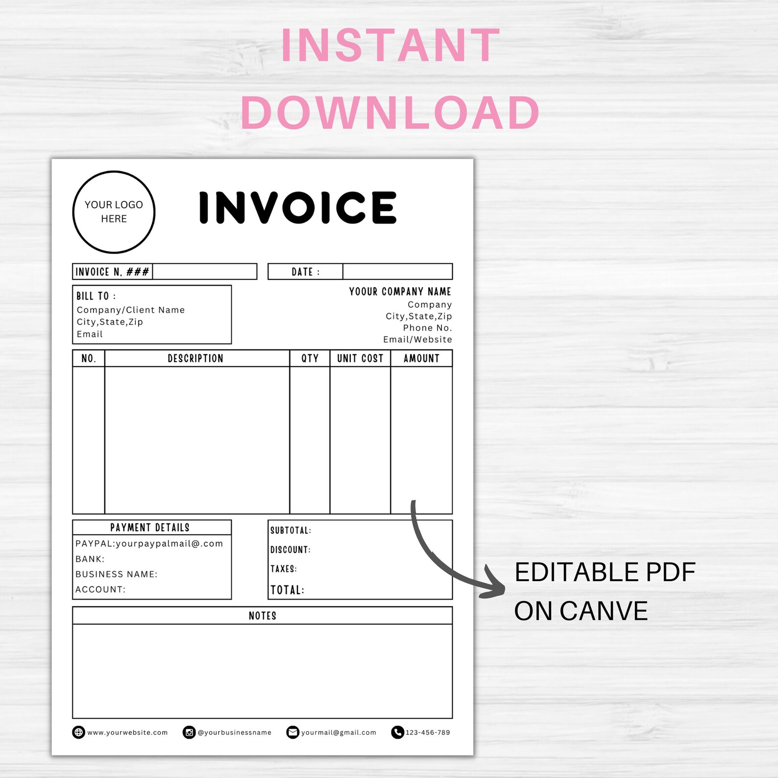 Invoice Template Editable Business Invoice Log Billing Template Receipt ...