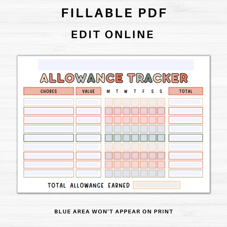 Kids Allowance Tracker Editable | Earn Money Chore Chart for Kids ...