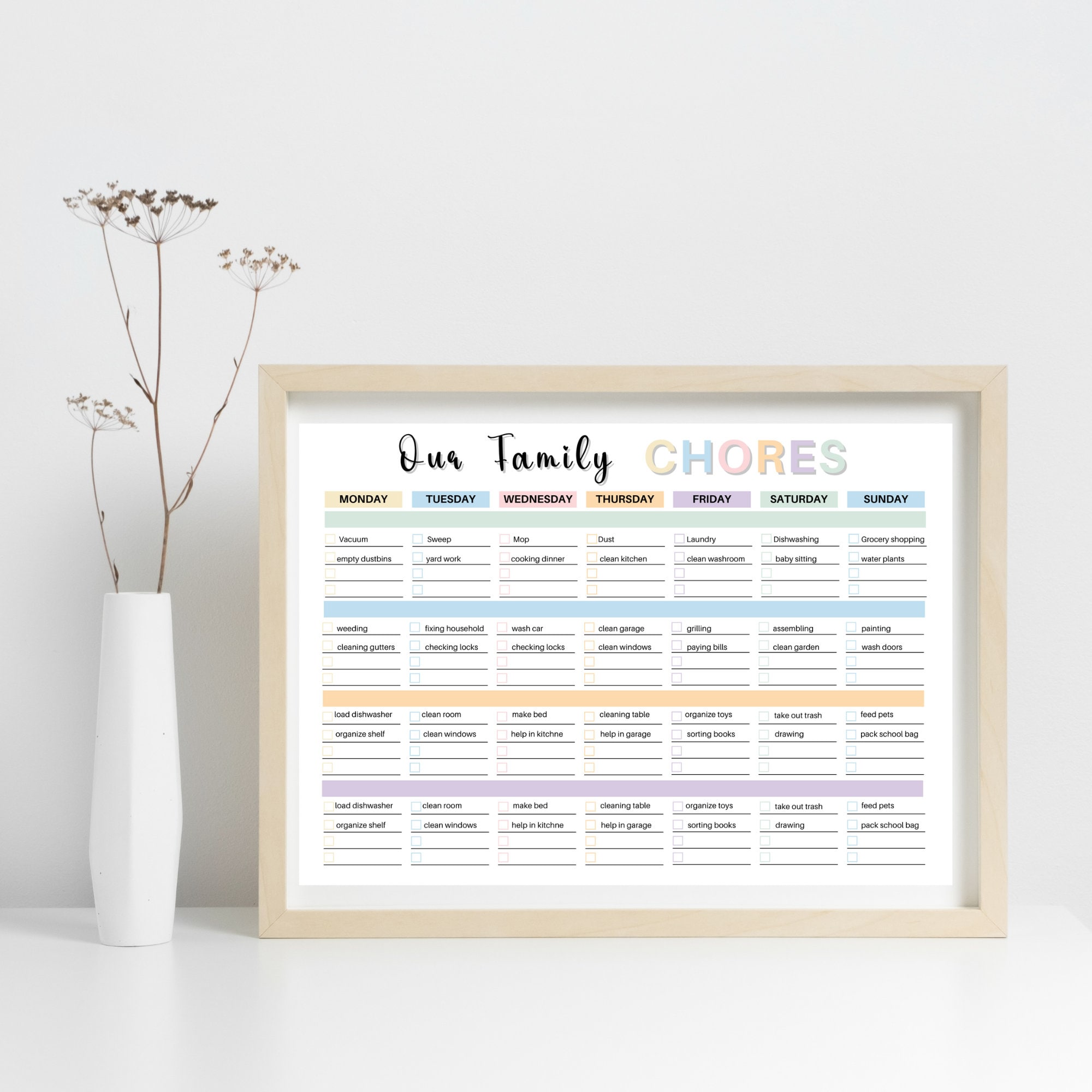 Family Chore Chart | 2,3,4,5 Family Members Editable Chore Chart ...