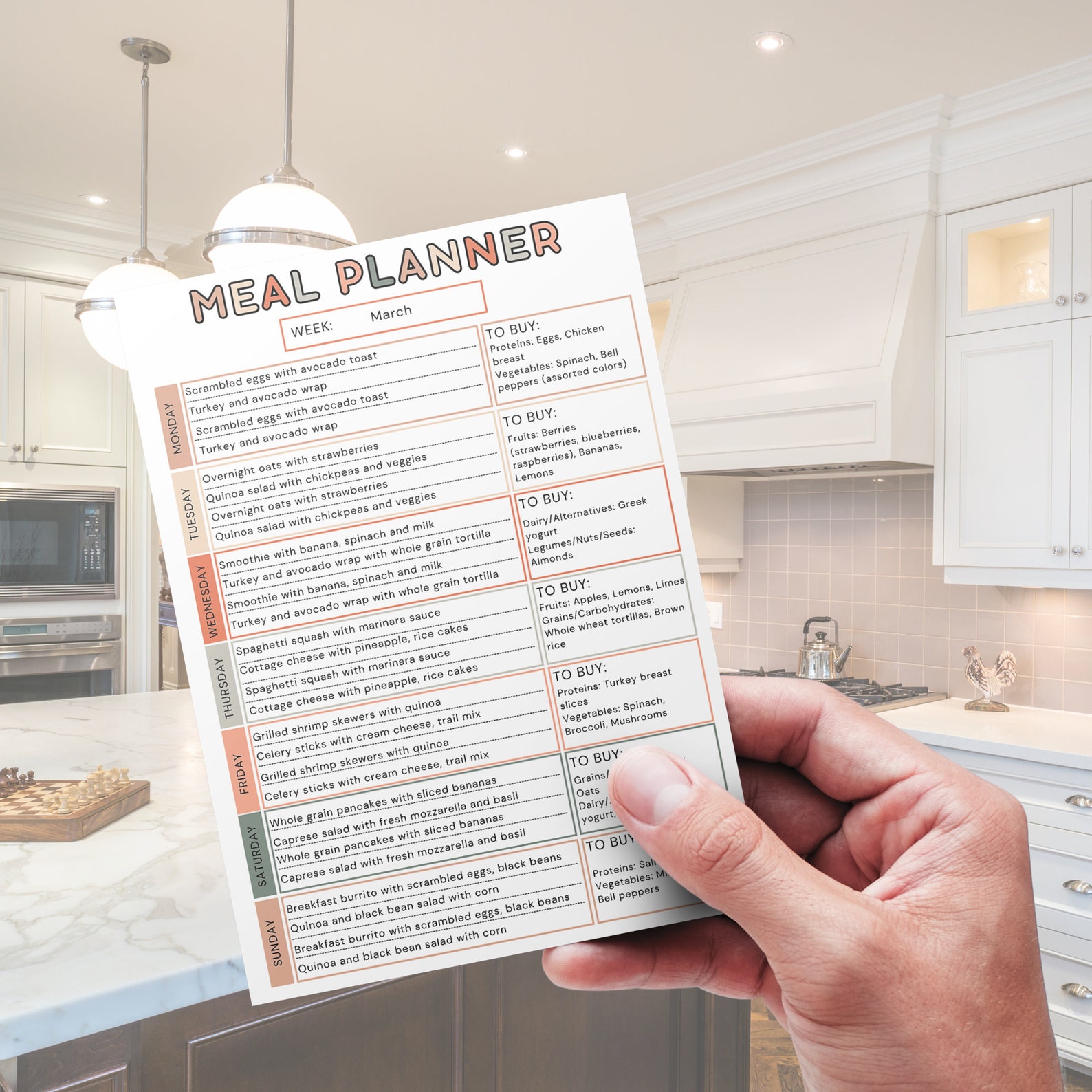 Meal Planner and Grocery List Editable Meal Planner 7 Days Menu Plan ...