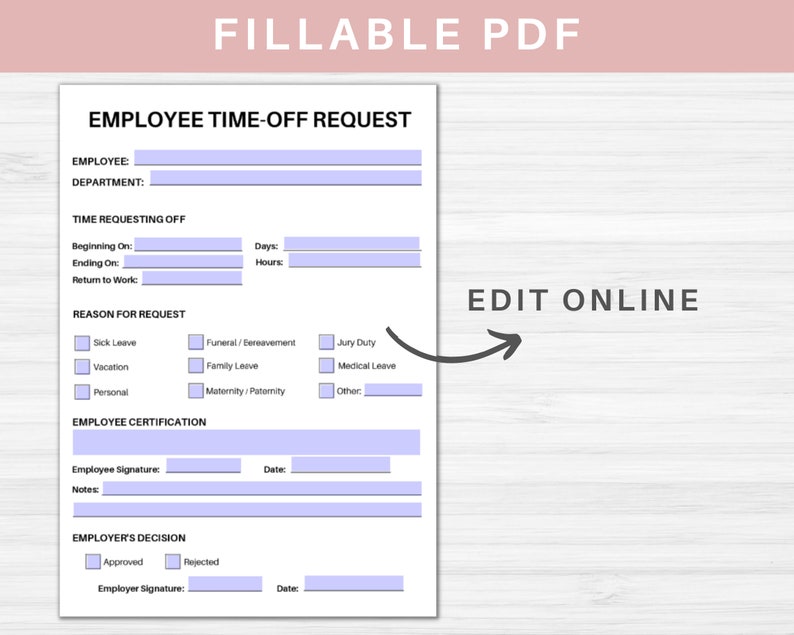 Employee Time-off Request Template | Editable Vacation Form | Time-off ...