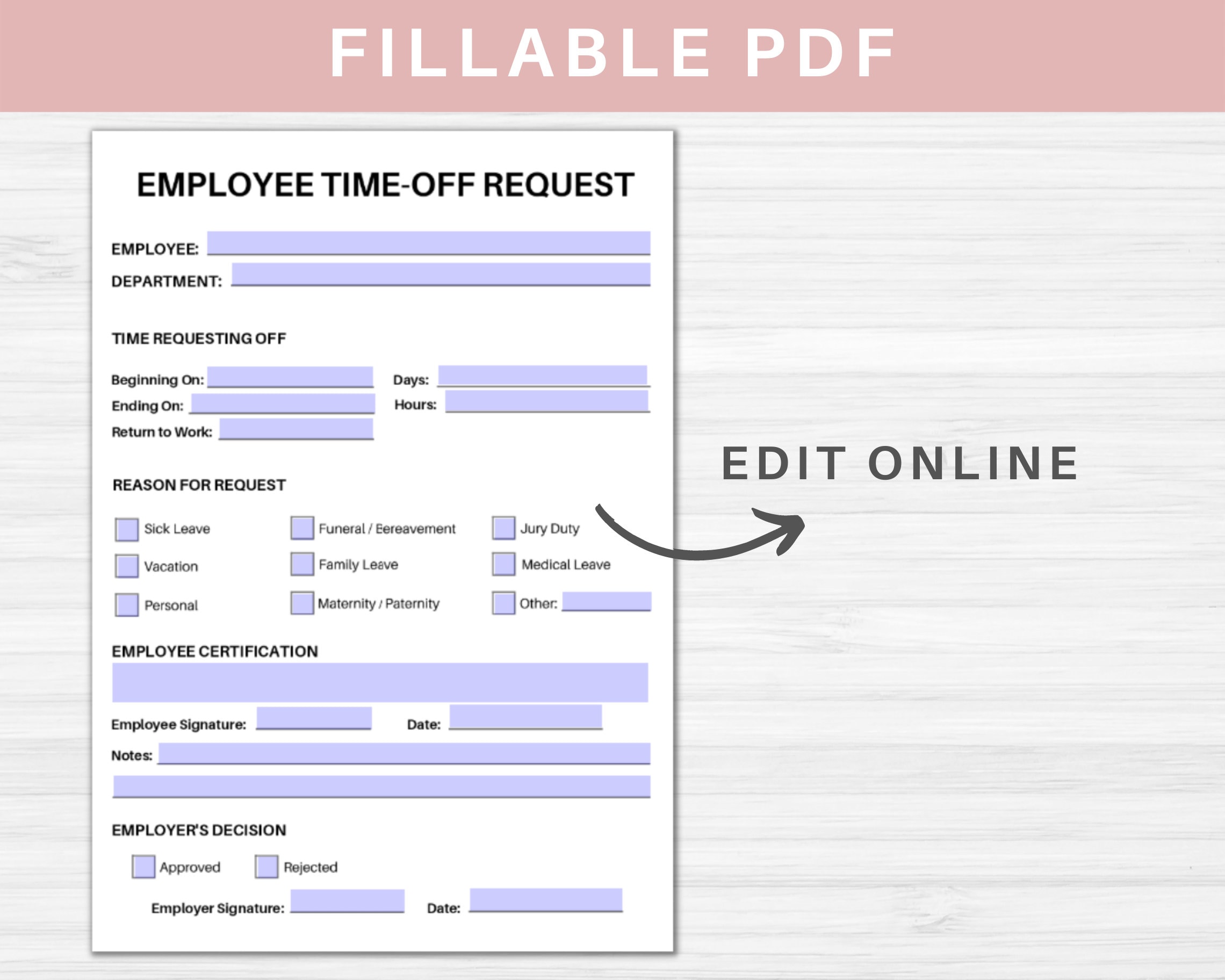 Employee Time-off Request Template | Editable Vacation Form | Time-off ...