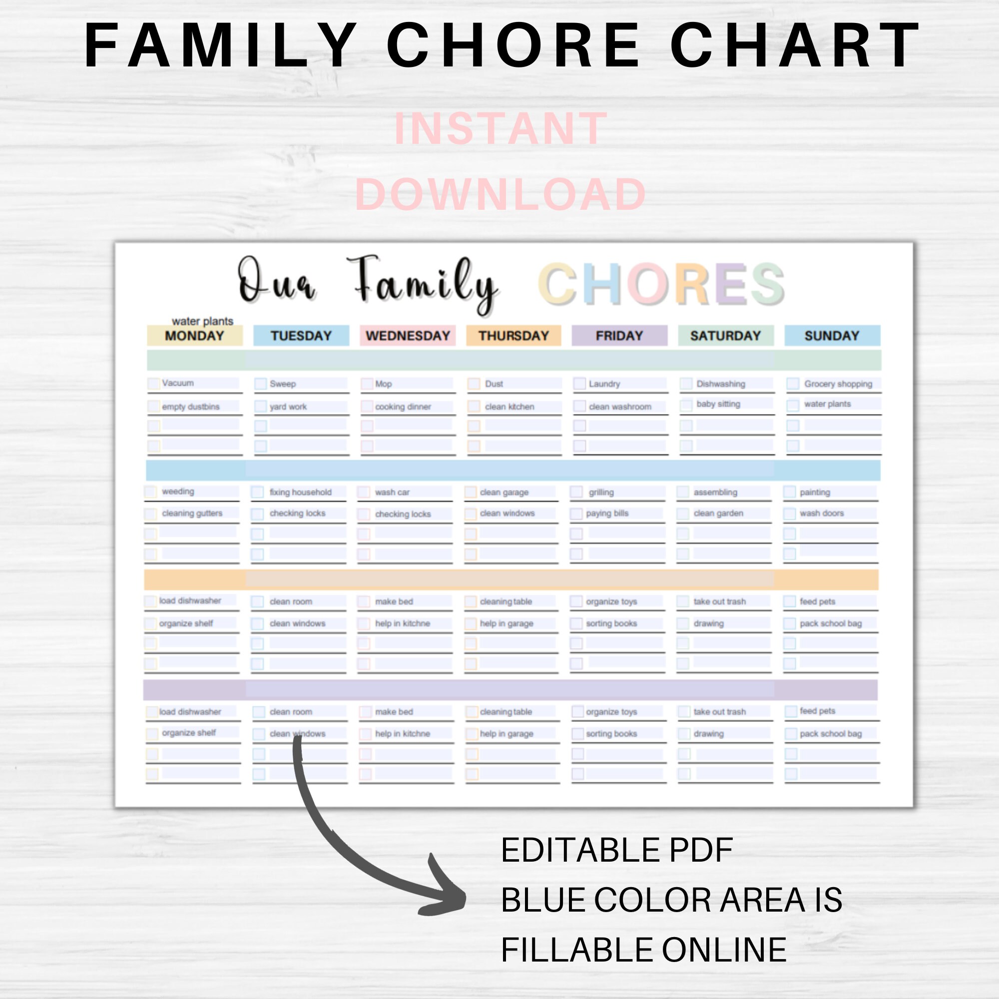 Family Chore Chart | 2,3,4,5 Family Members Editable Chore Chart ...