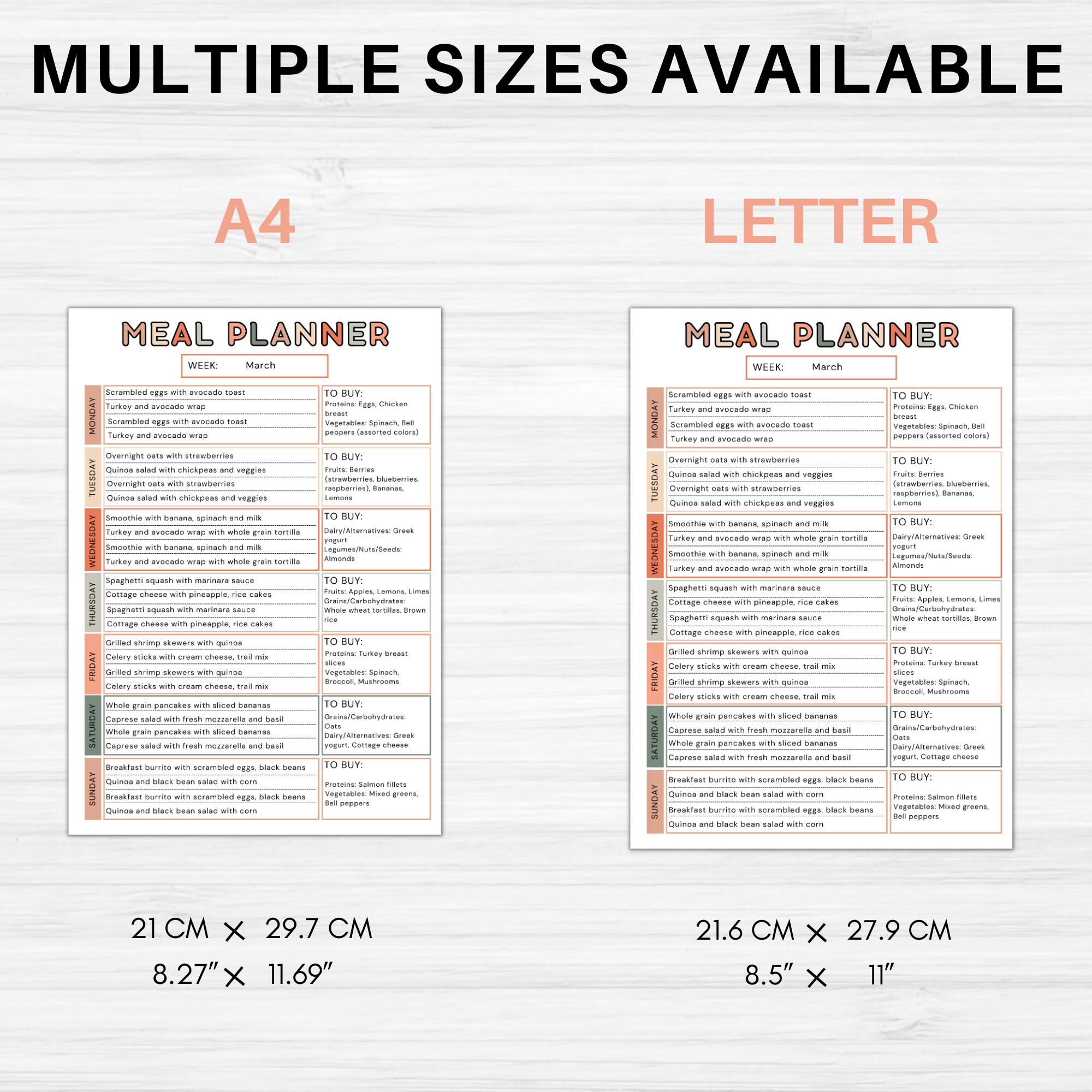 Meal Planner and Grocery List Editable Meal Planner 7 Days Menu Plan ...