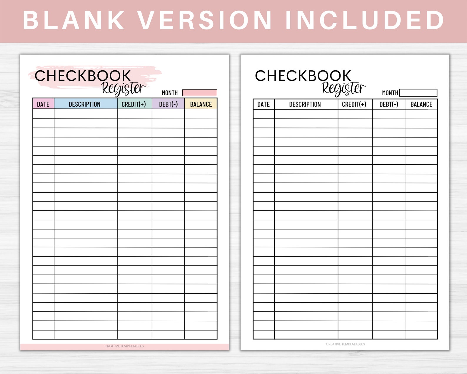 Checkbook Register Printable Check Transaction Tracker Checkbook Log ...