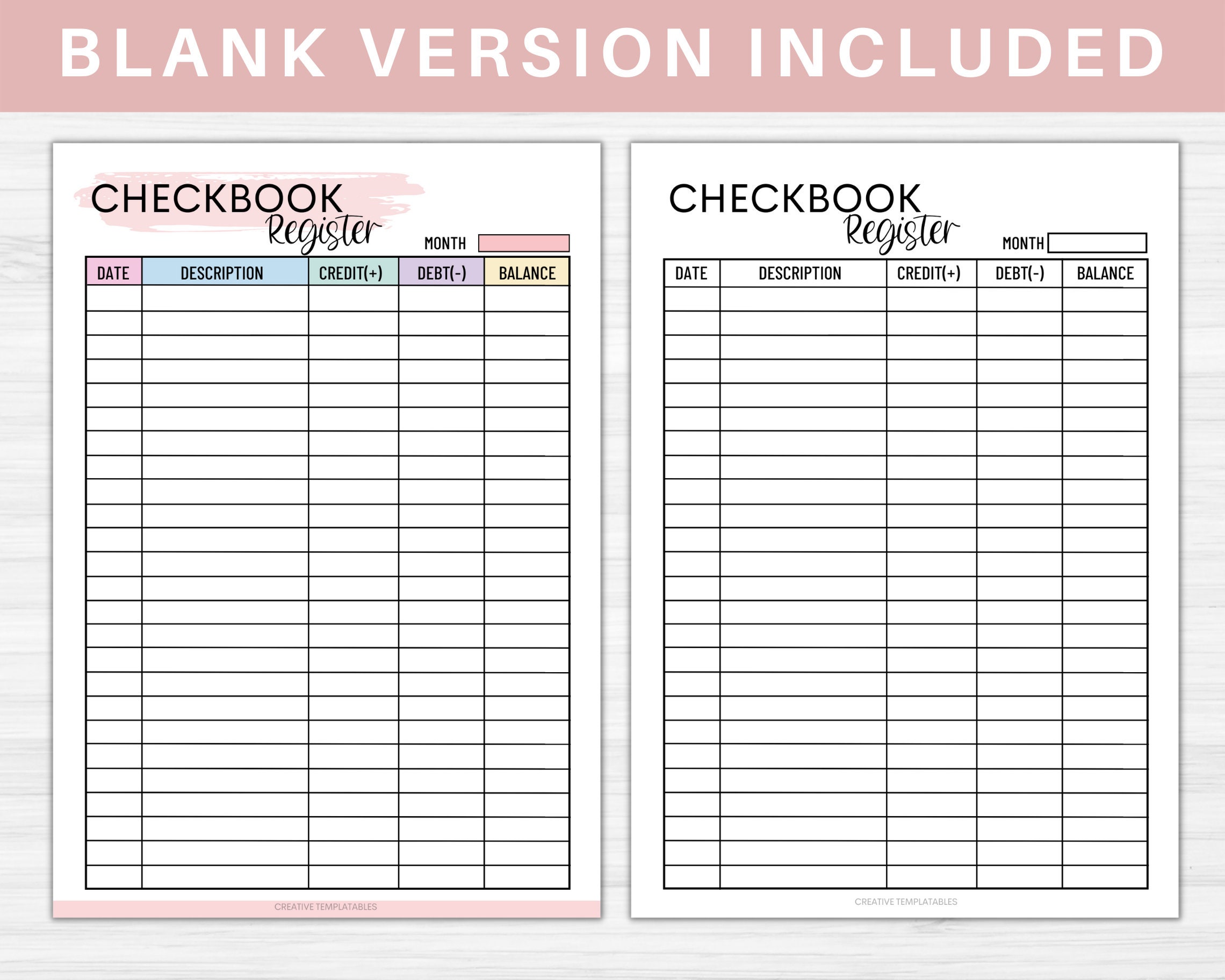 Checkbook Register Printable Check Transaction Tracker Checkbook Log ...