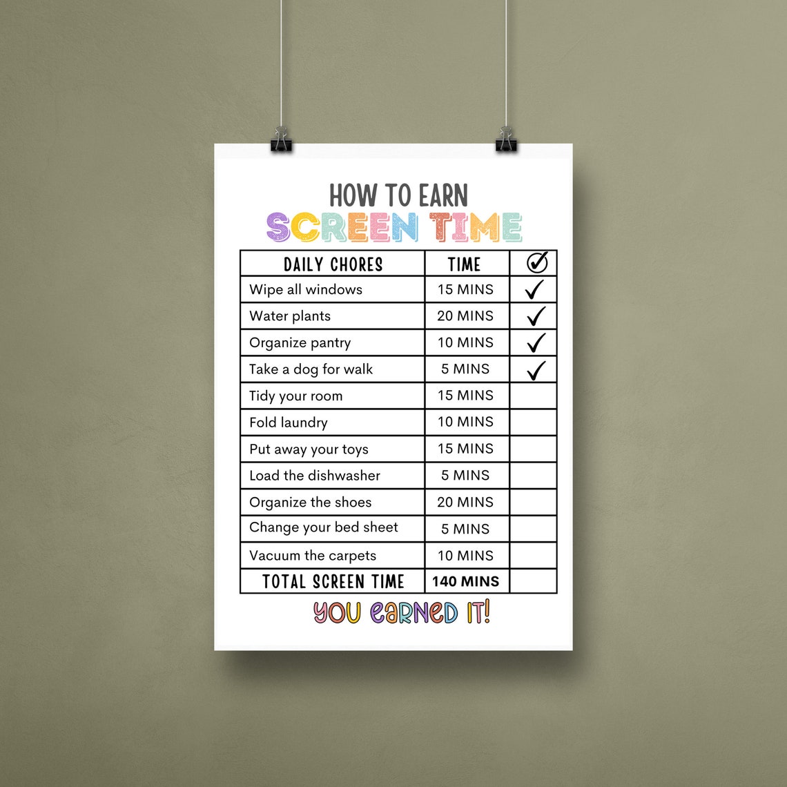 How to Earn Screen Time With Screen Bucks Editable Allowance Chore ...