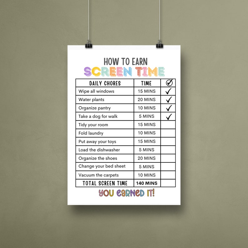 How to Earn Screen Time With Screen Bucks | Editable Allowance Chore ...