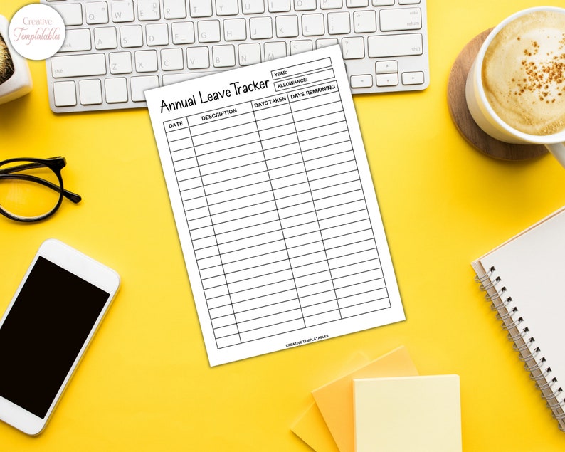 Annual Leave Tracker Printable Holiday Tracker Work Leave Log Annual ...