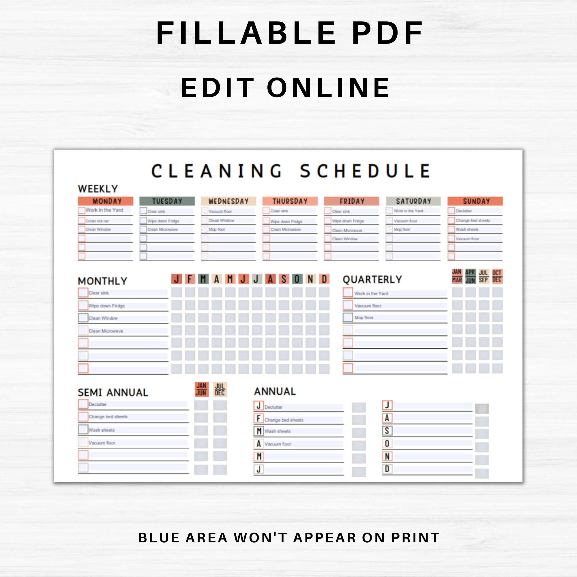 Cleaning Planner Cleaning Chore Chart Editable Cleaning Schedule ...