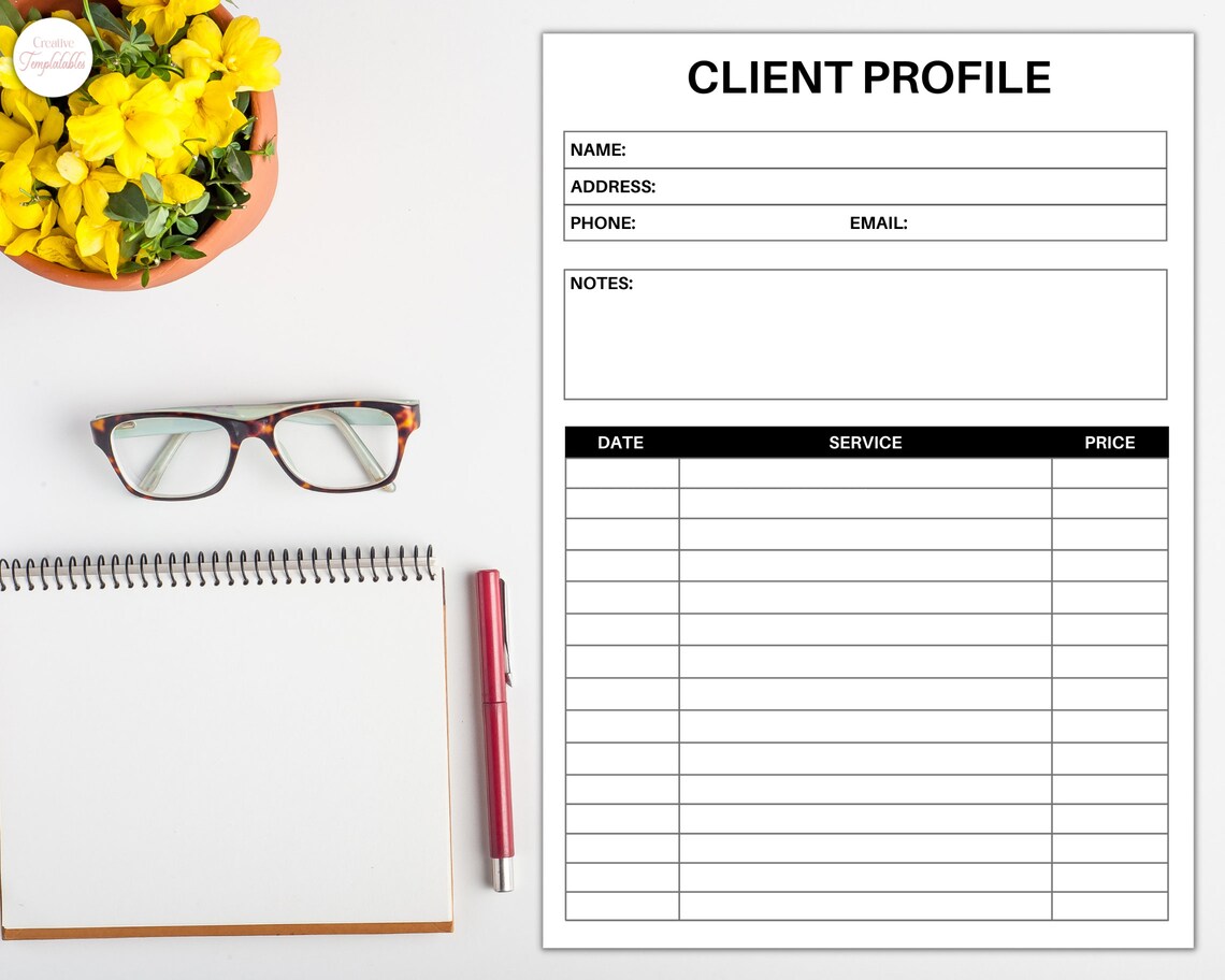 Client Profile Template Editable Customer Profile Tracker Client ...