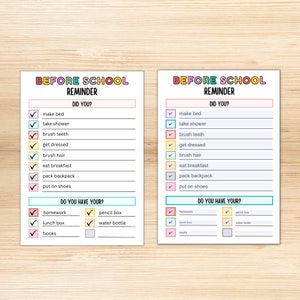 School Checklist Reminders for Kids Preschool Kindergarten Elementary ...