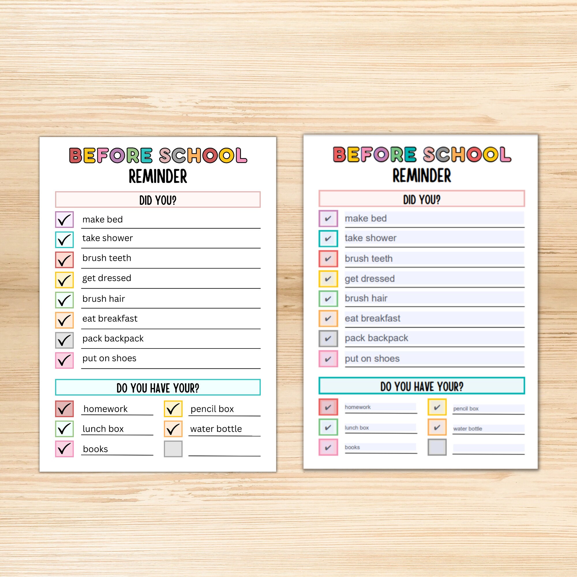 School Checklist Reminders for Kids Preschool Kindergarten - Etsy