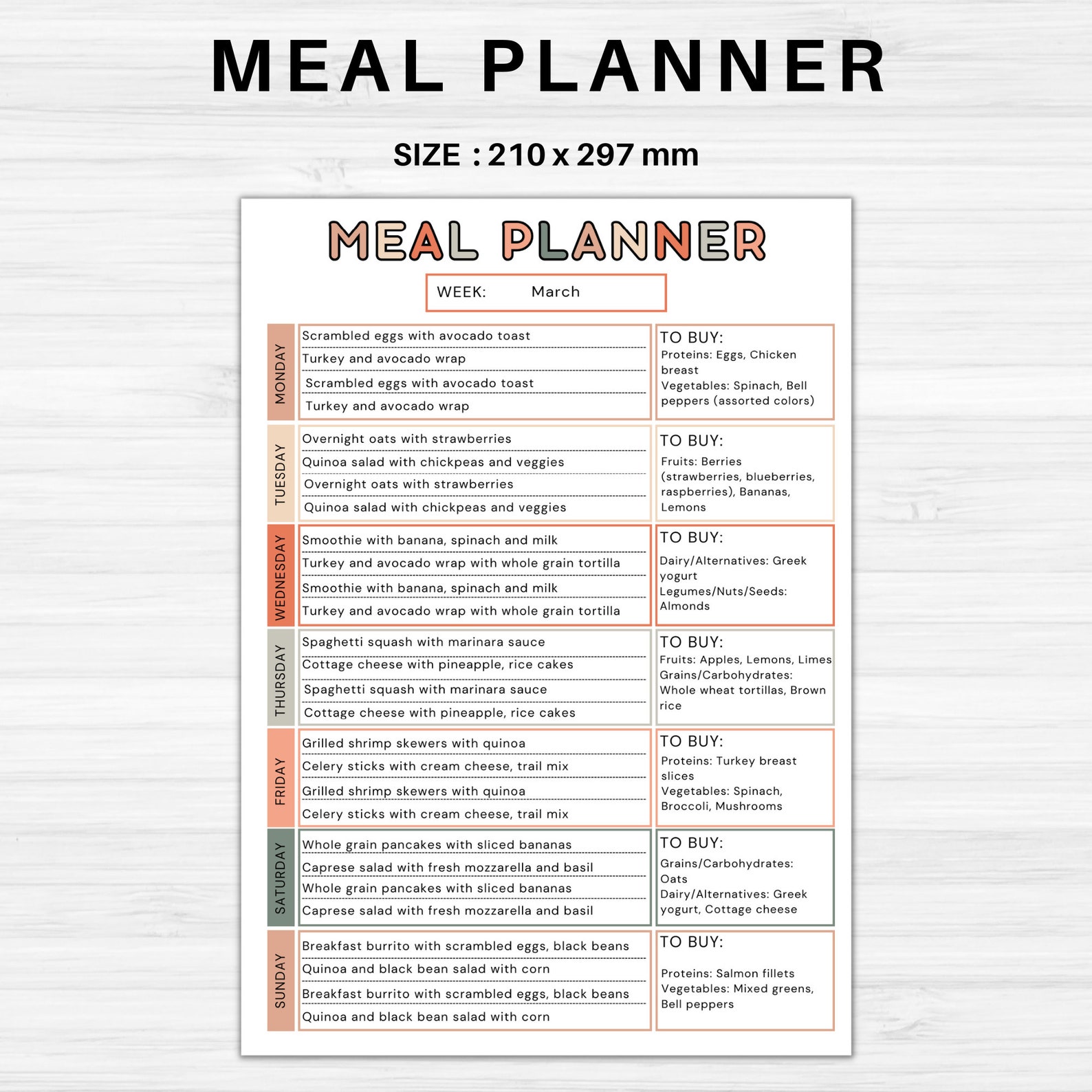 Meal Planner and Grocery List Editable Meal Planner 7 Days Menu Plan ...