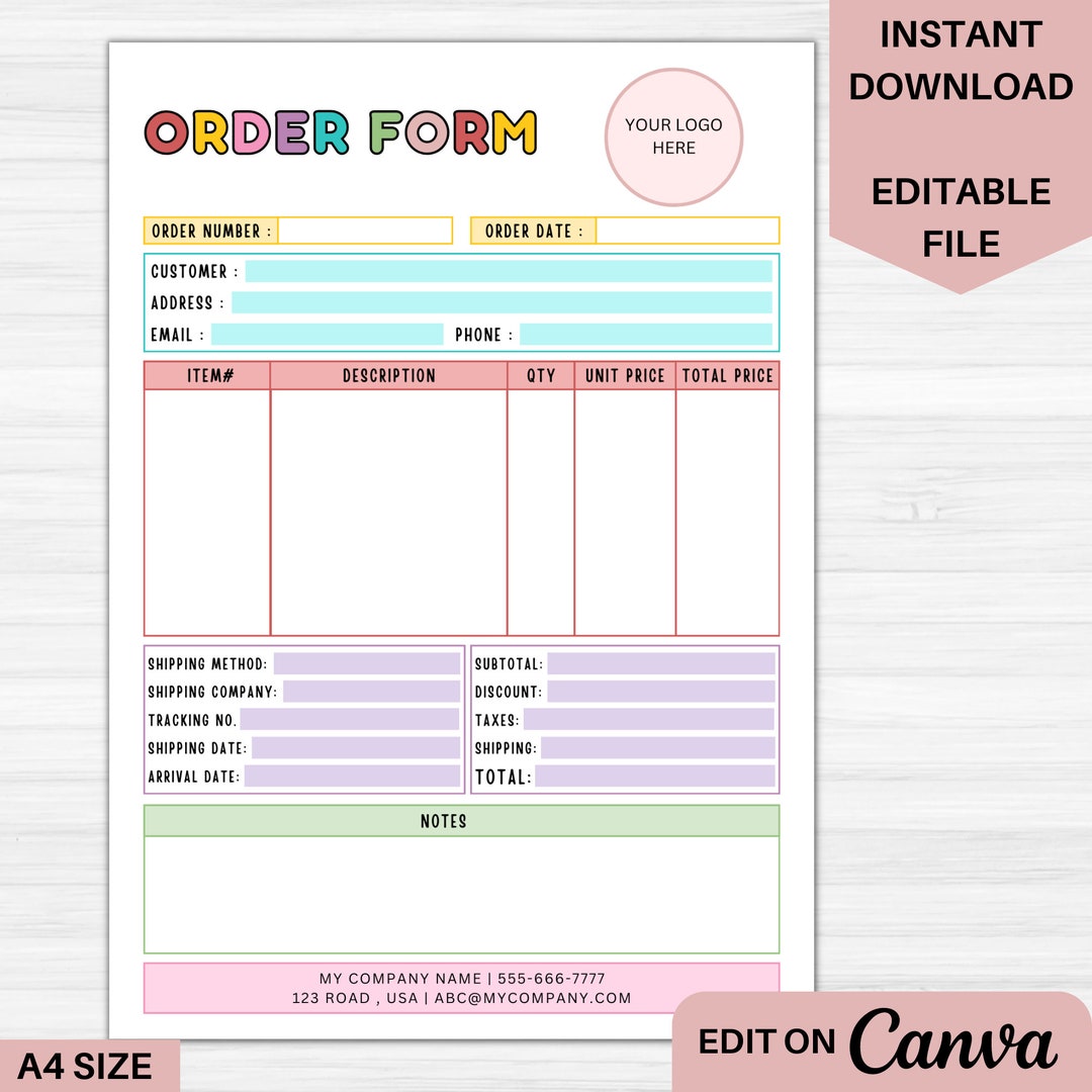 Order Form Editable Payment Template Business Receipt Sales Order Form ...