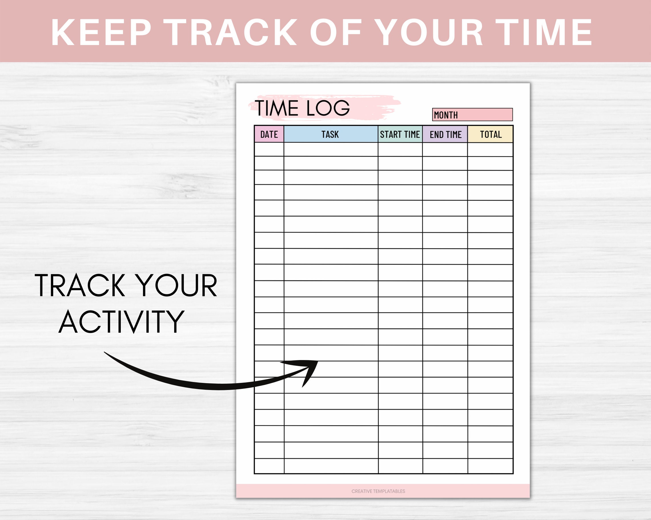 Time Log | Time Spent Tracker | Printable Time Log | Working Hours Log ...