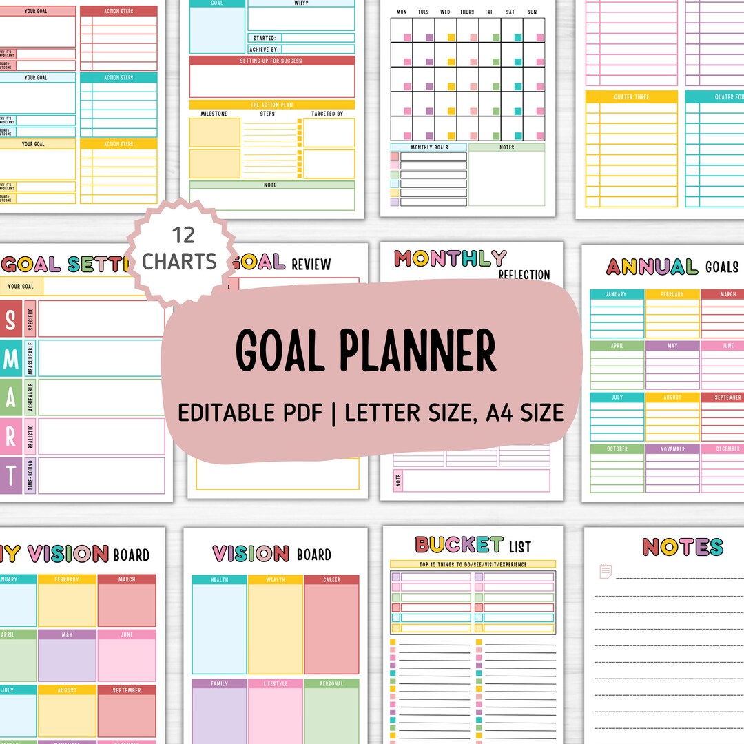 Goal Planner Bundle Editable Goals Tracker Smart Goal Setting Kit New ...
