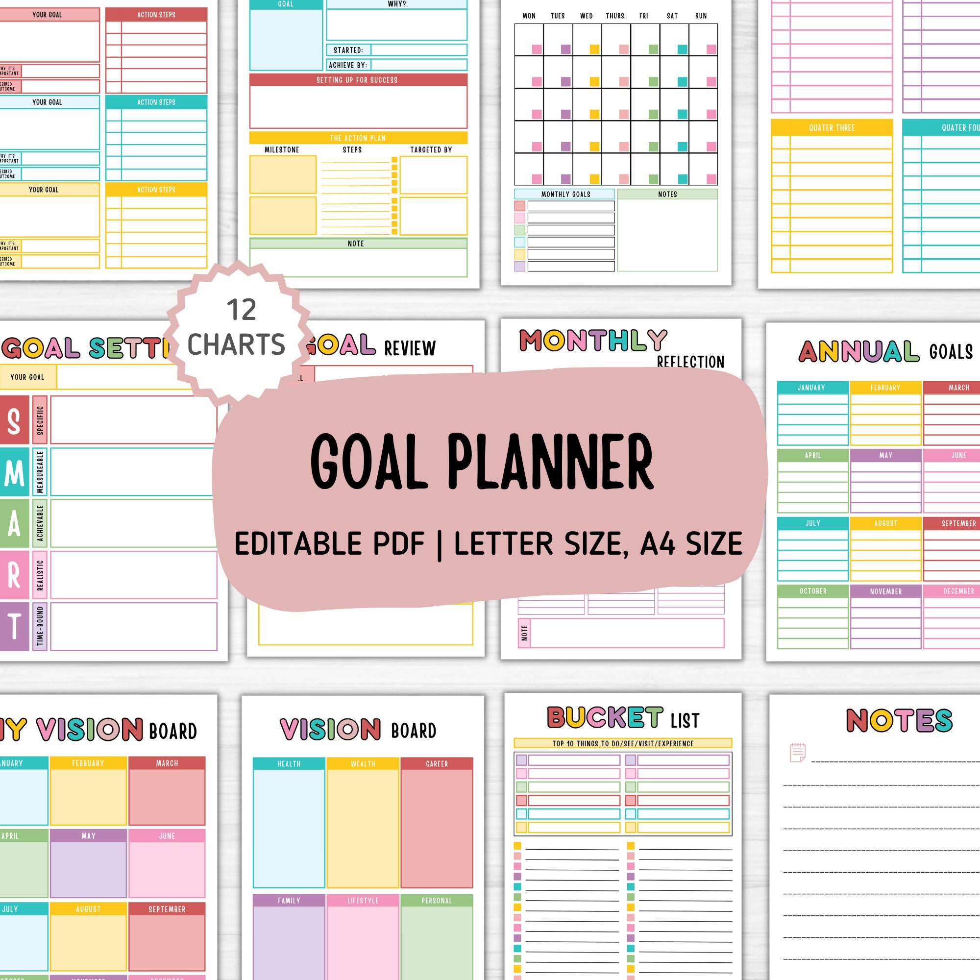 Goal Planner Bundle Editable Goals Tracker Smart Goal Setting Kit New ...