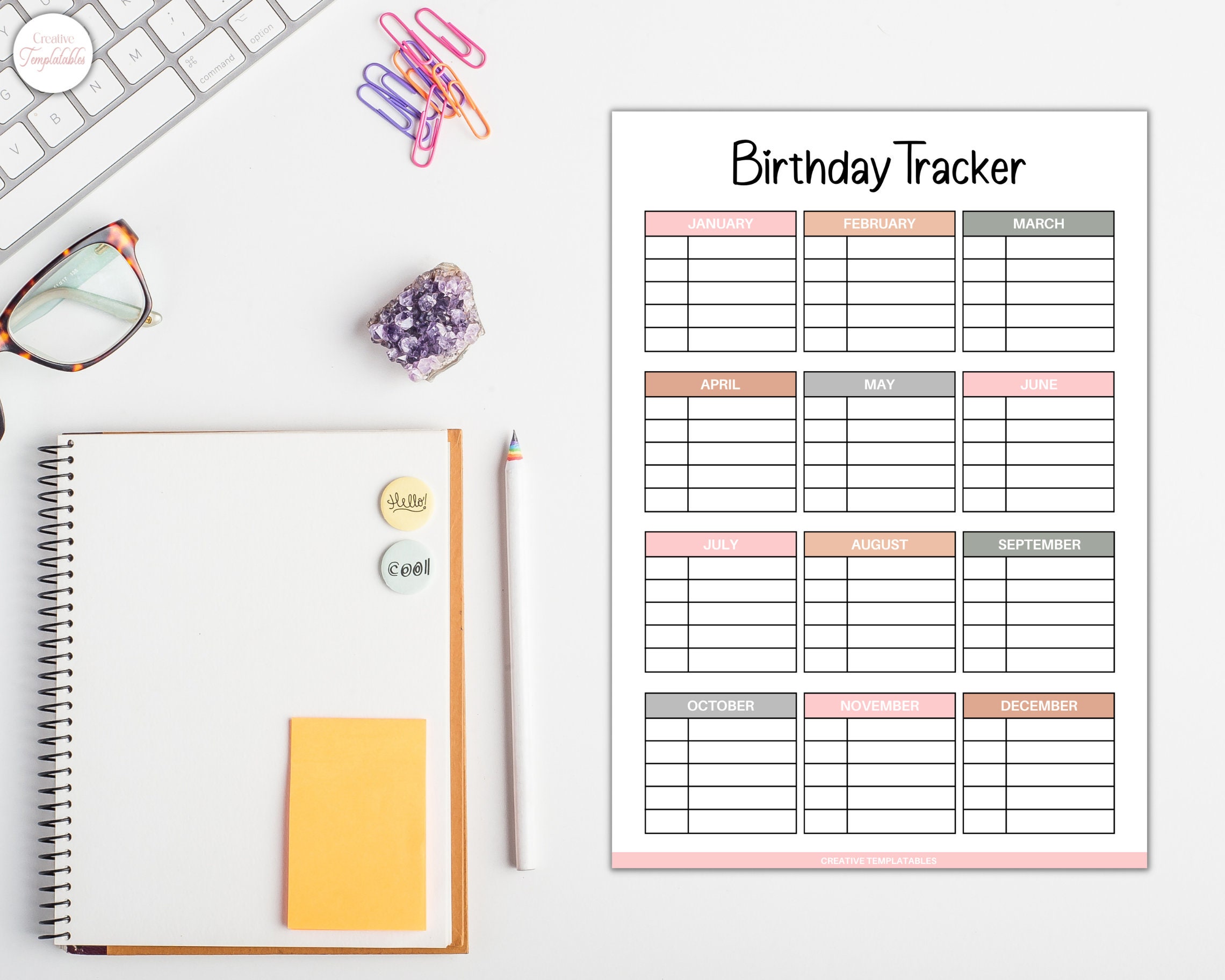 Birthday Tracker Printable Birthday Planner Birthday Organizer Birthday ...