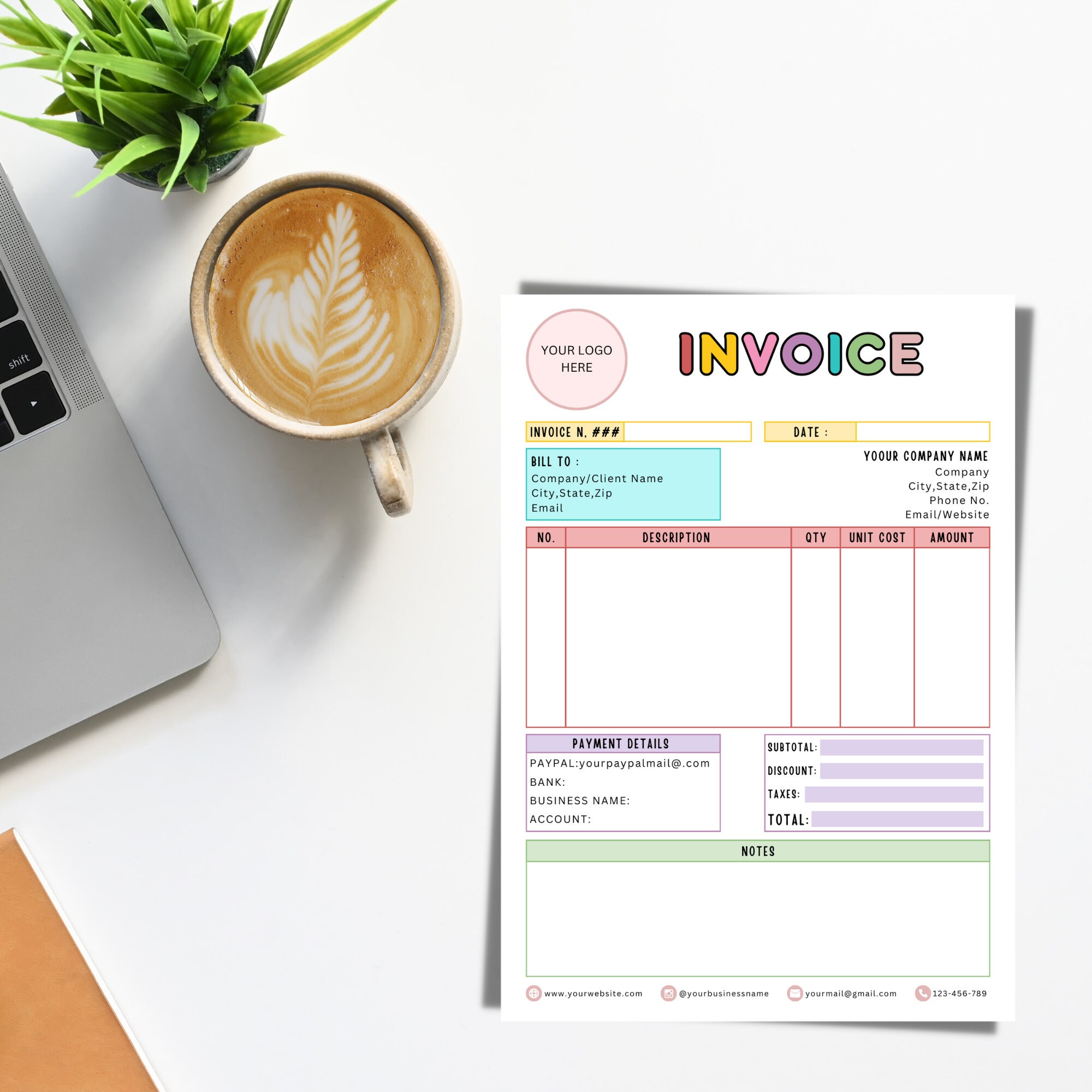 Invoice Template Editable Business Invoice Log Billing Template Receipt ...