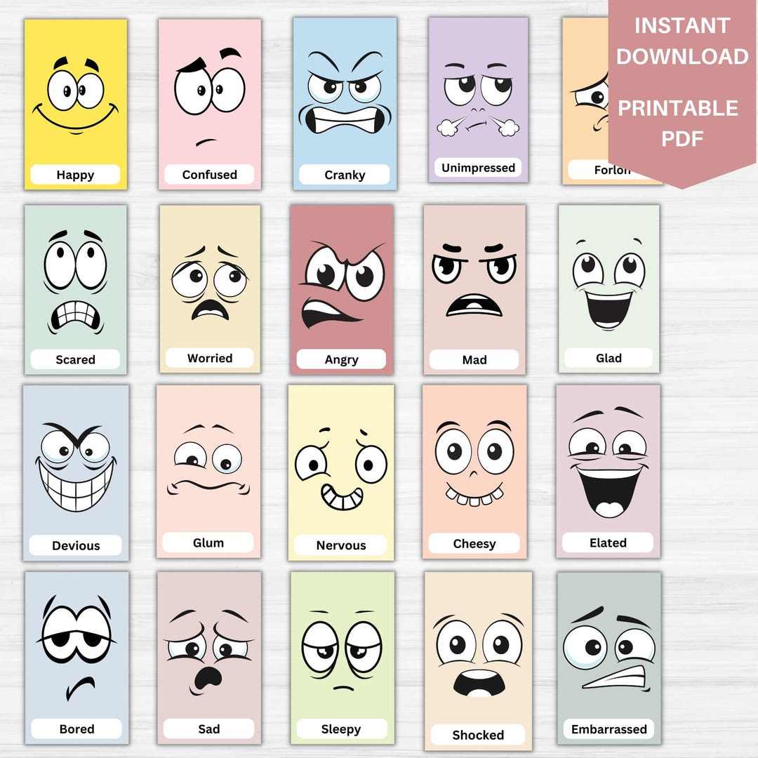 Kids Emotion Flashcards Printable Feeling Cards Calm Down Corner Zone ...