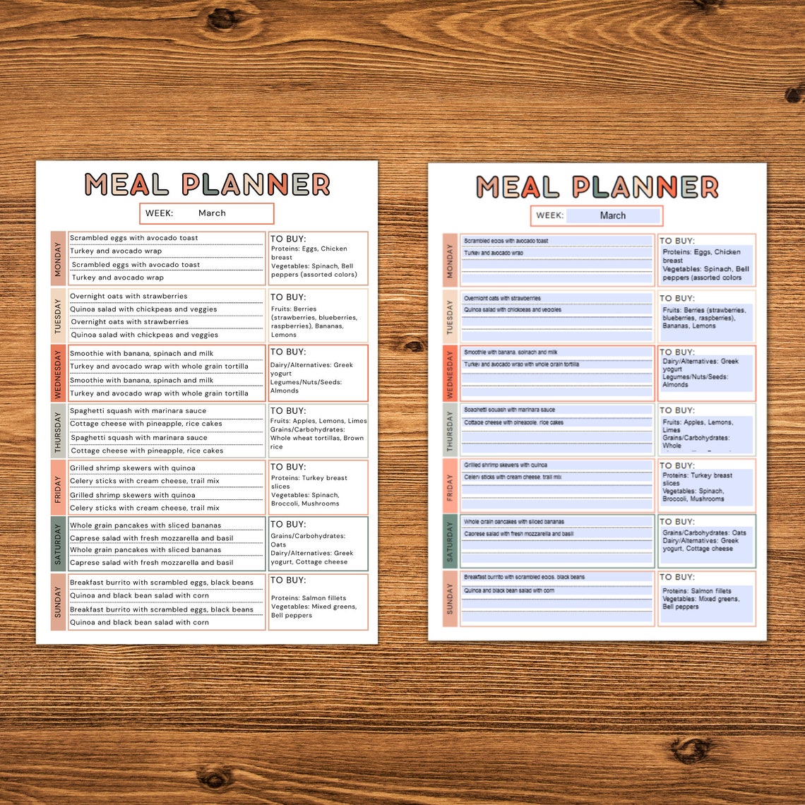 Meal Planner and Grocery List Editable Meal Planner 7 Days Menu Plan ...