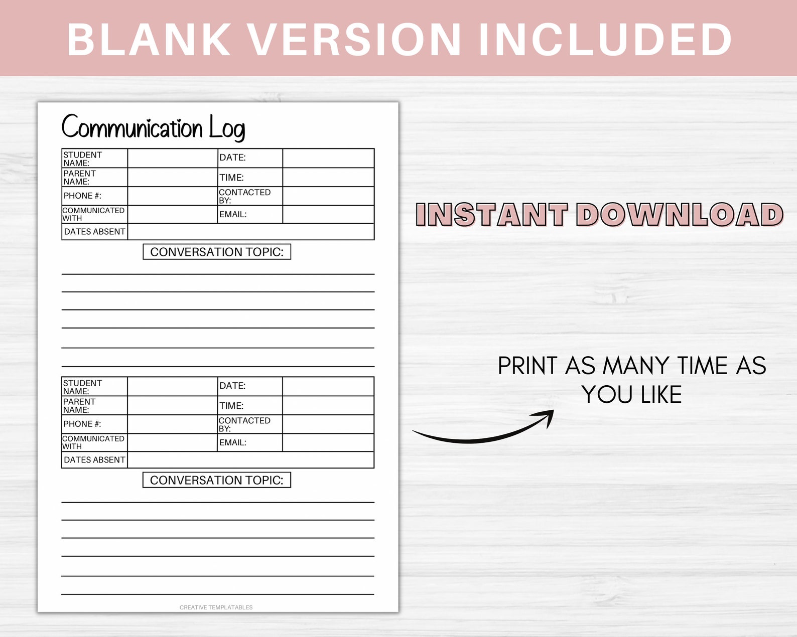 Teacher Communication Log Printable Teacher Log Communication Tracker ...