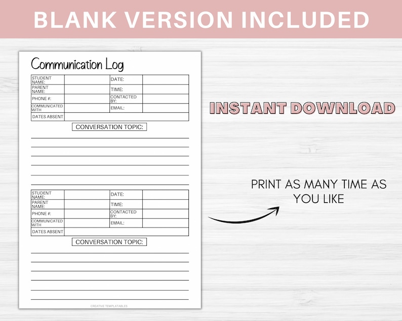 Teacher Communication Log Printable Teacher Log Communication Tracker ...