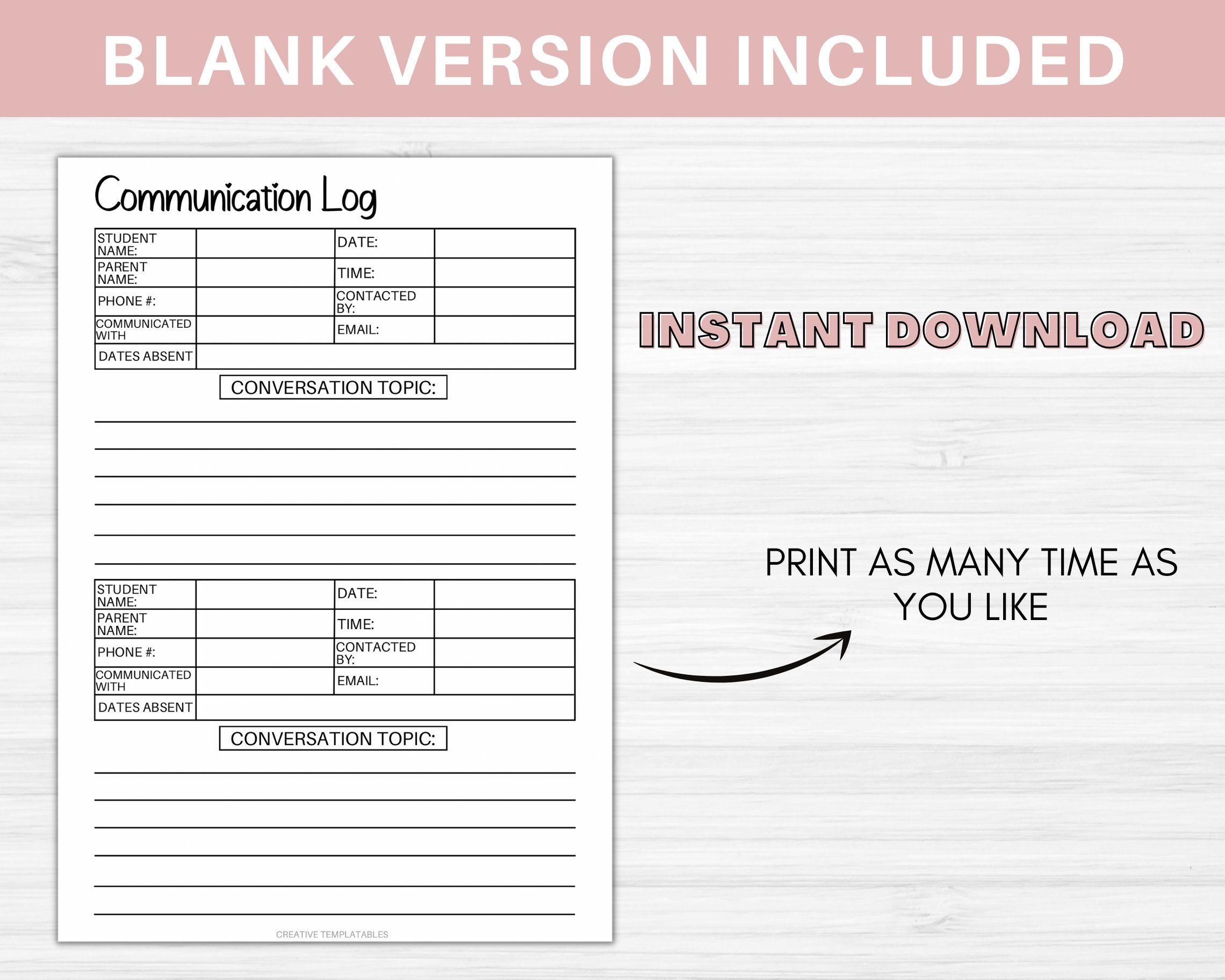 Teacher Communication Log Printable Teacher Log Communication Tracker ...