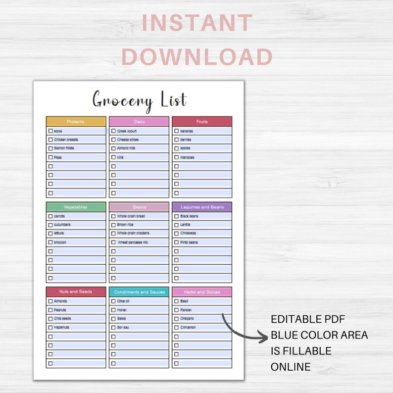 Meal Planner and Grocery List | Editable Meal Planner | 7 Days Menu ...