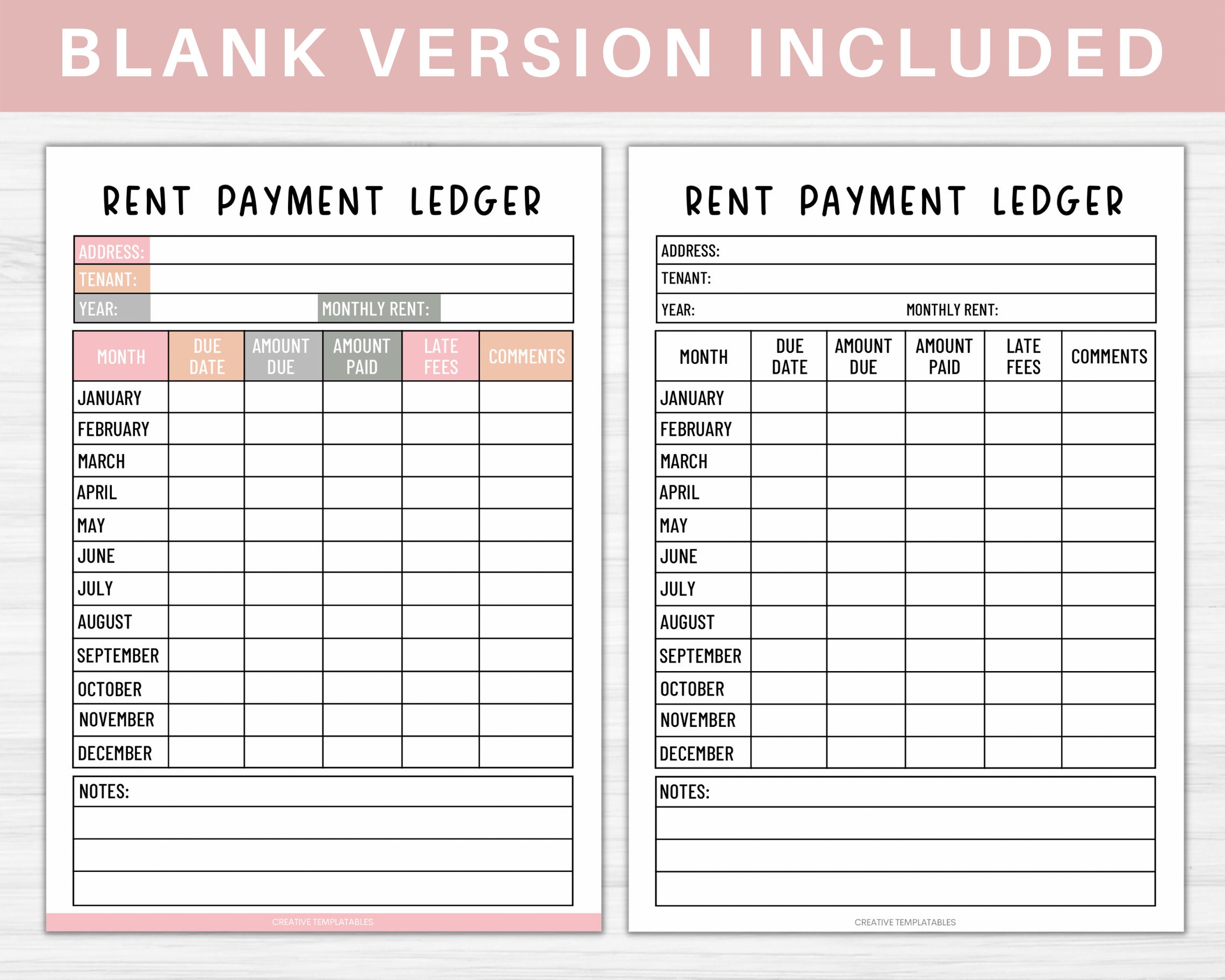 Rent Payment Ledger Template Printable Tenant Payment Tracker Monthly ...