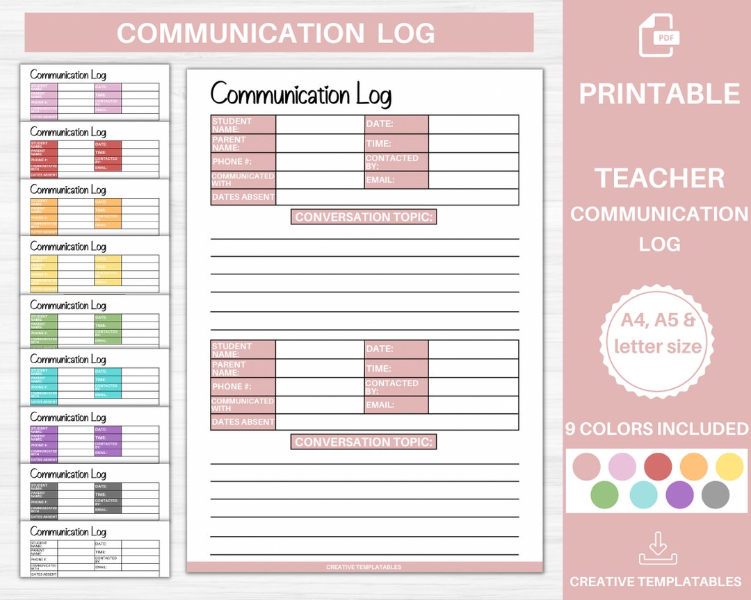 Teacher Communication Log Printable Teacher Log Communication Tracker ...