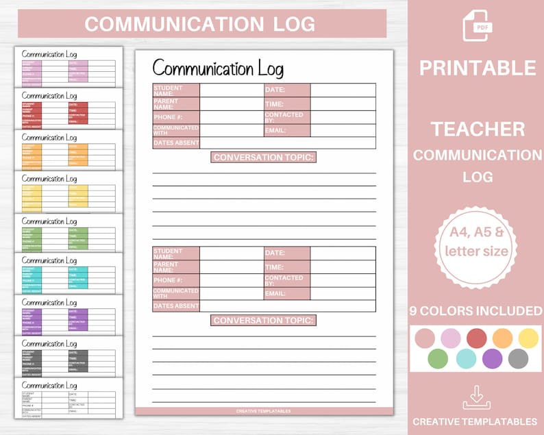 Teacher Communication Log Printable Teacher Log Communication Tracker ...