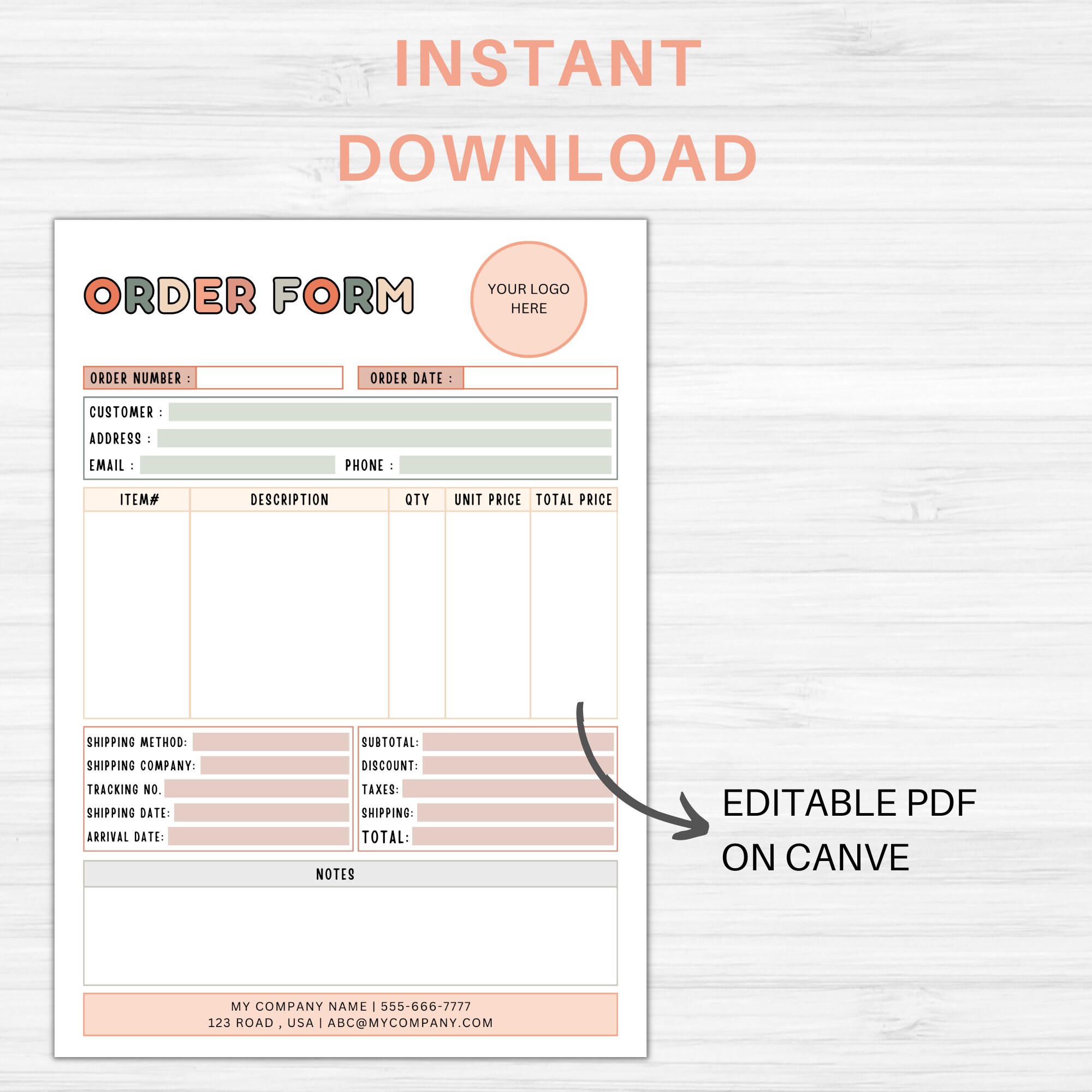 Order Form | Editable Payment Template | Business Receipt | Sales Order ...