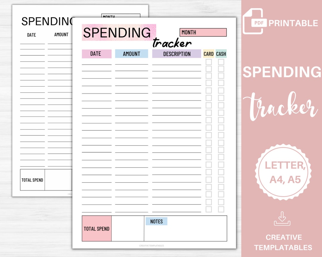 Spending Tracker Printable Expense Tracker Budget Tracker Financial ...