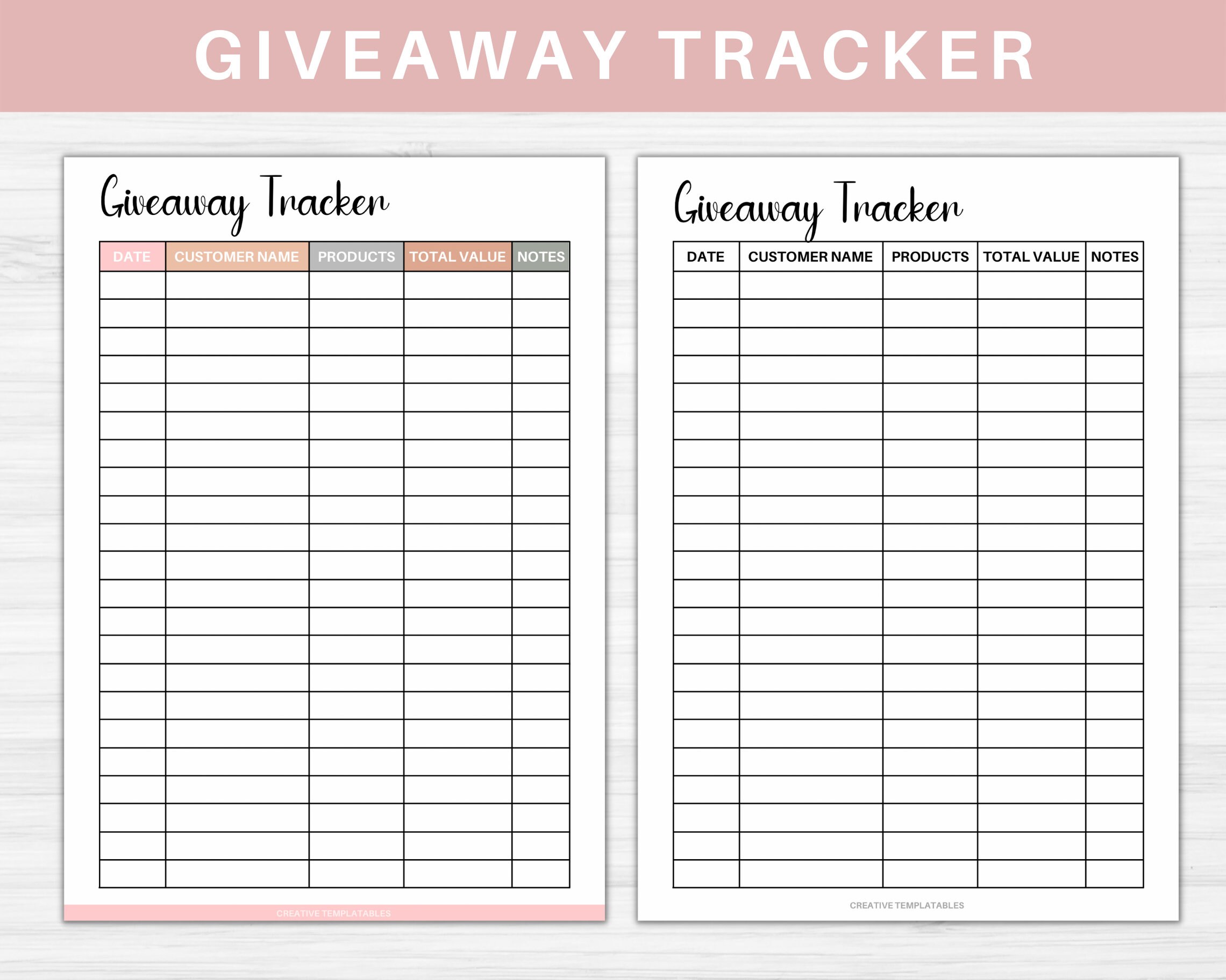 Giveaway Tracker | Printable Giveaway Planner | Giveaway Management ...