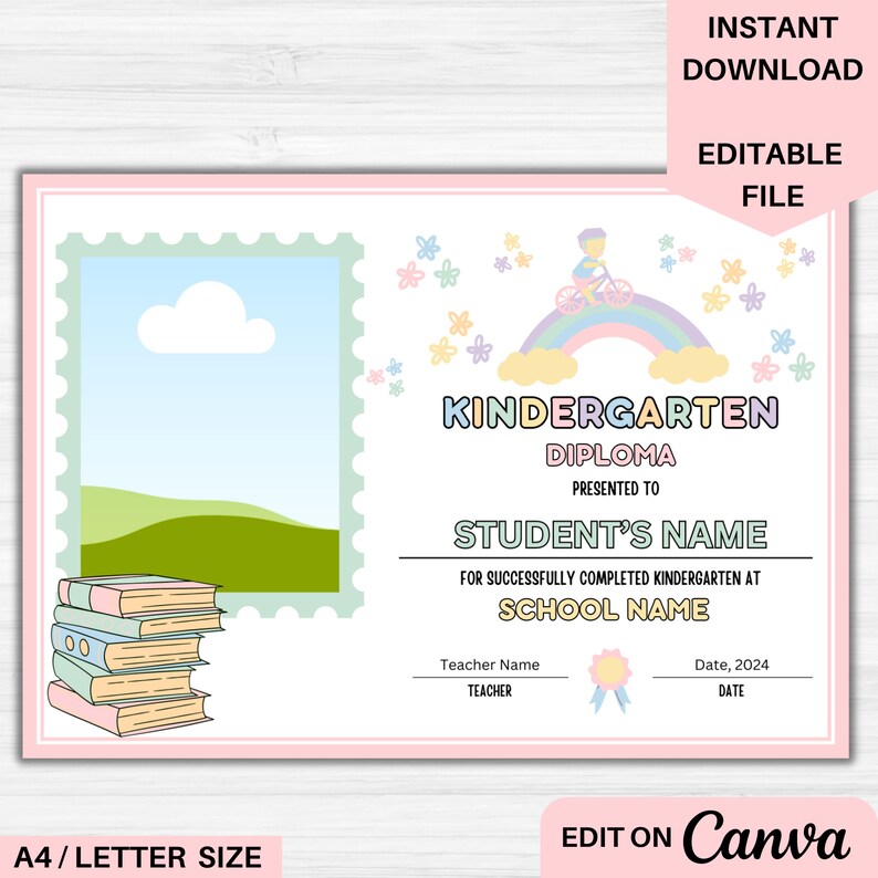 Kindergarten Graduation Certificate Editable Certificate Graduation ...
