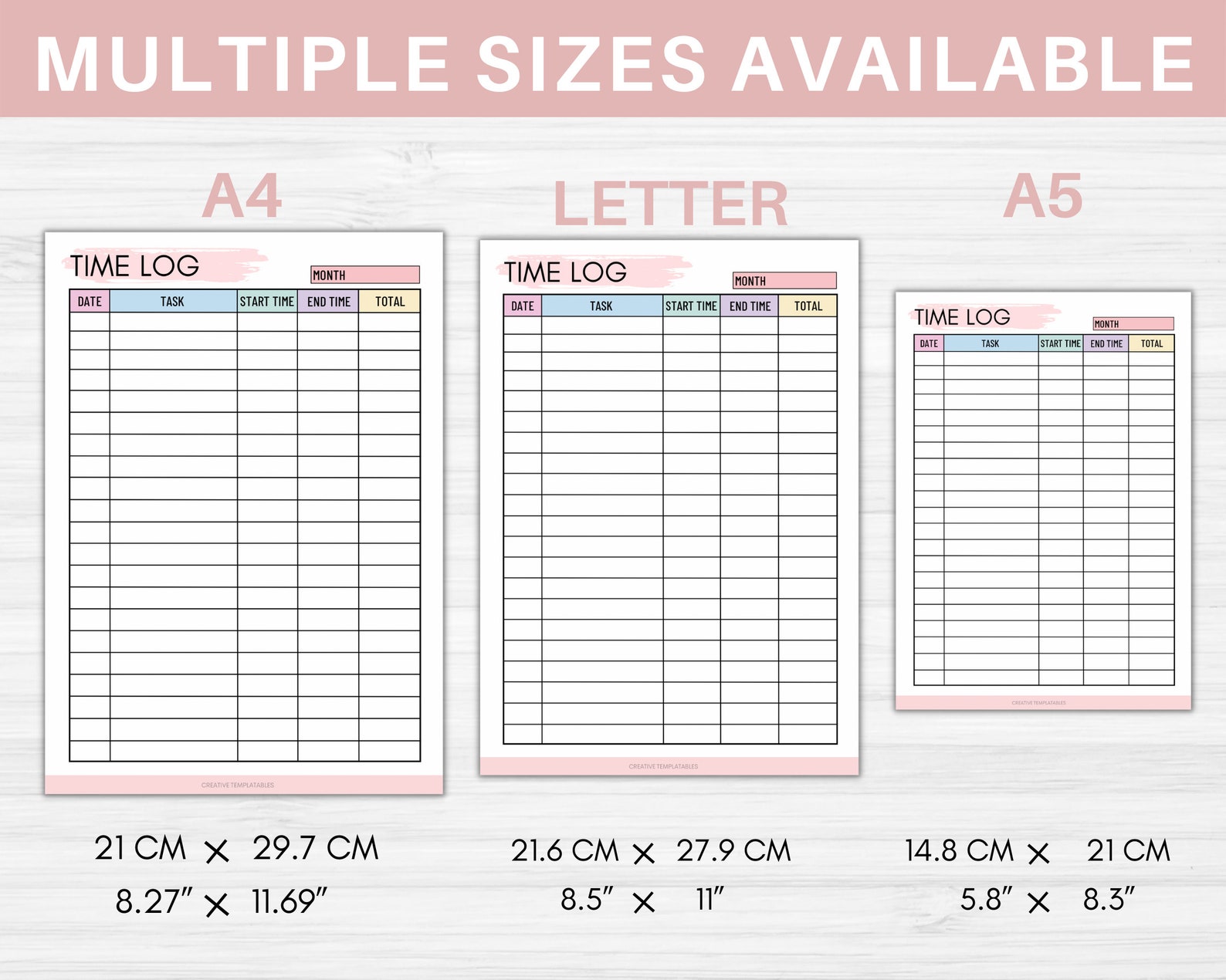 Time Log Time Spent Tracker Printable Time Log Working Hours Log ...
