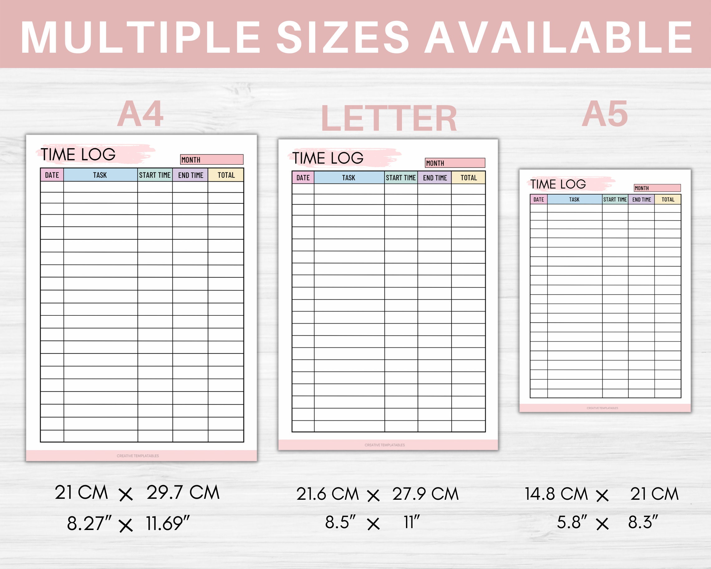 Time Log | Time Spent Tracker | Printable Time Log | Working Hours Log ...