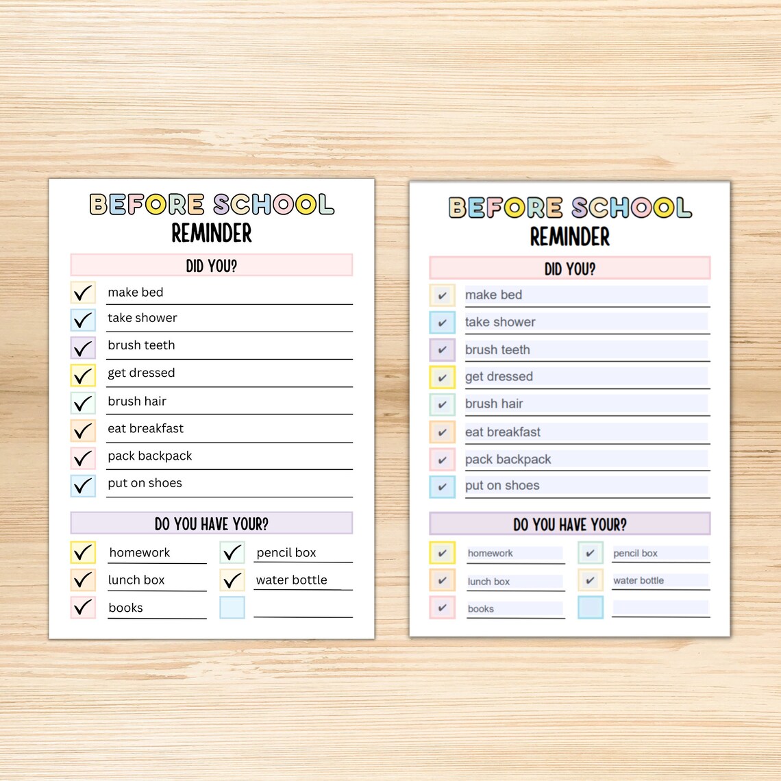 School Checklist Reminders for Kids Preschool Kindergarten Elementary ...